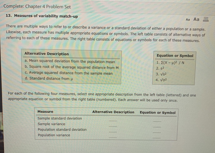 Solved Complete: Chapter 4 Problem Set 13. Measures of | Chegg.com