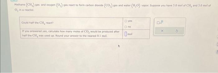 Solved Methane (CH4) gas and oxygen (O2) gas react to form | Chegg.com