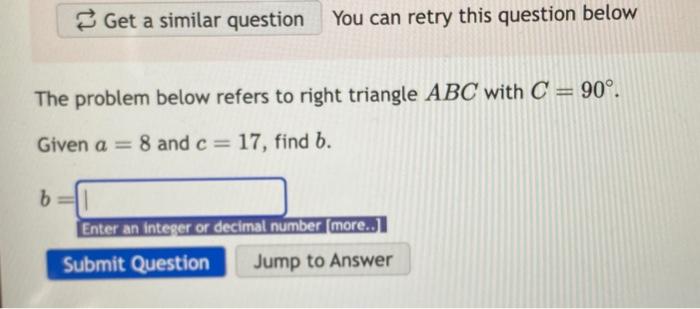 Solved The problem below refers to right triangle ABC with | Chegg.com