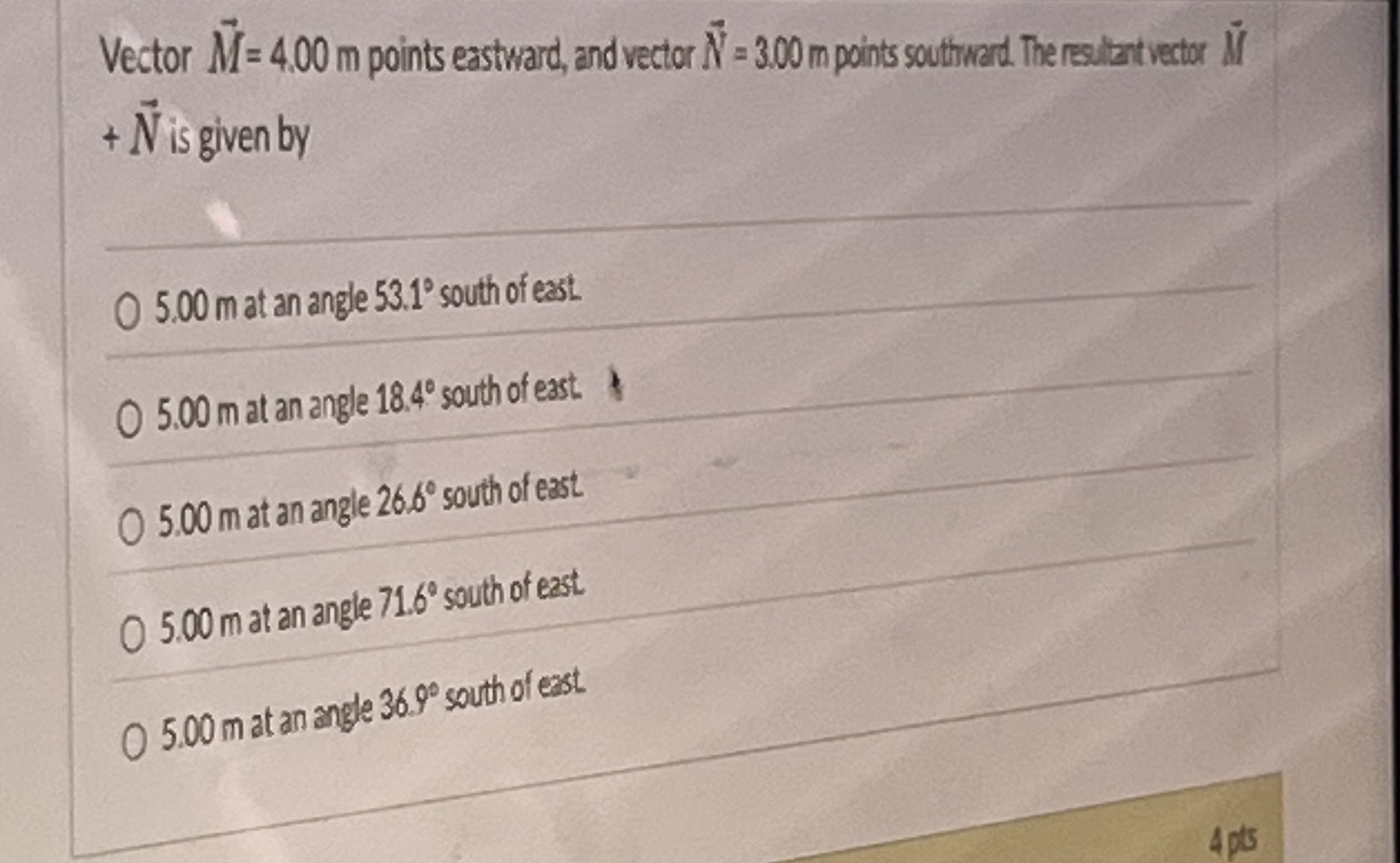 Solved Vector vec(M)=4.00m ﻿points eastward, and vector | Chegg.com