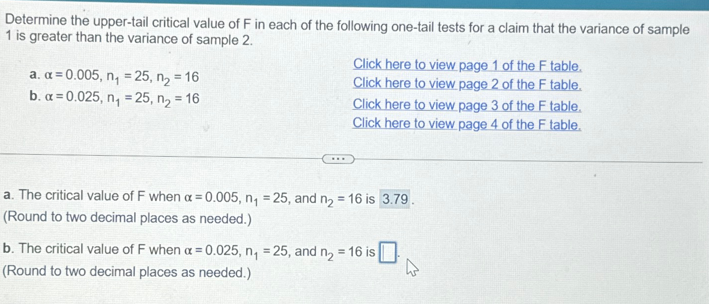 Solved Determine the upper-tail critical value of F ﻿in each | Chegg.com