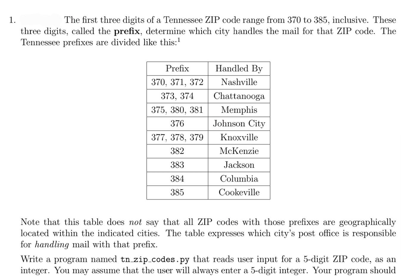 Solved 1. The first three digits of a Tennessee ZIP code | Chegg.com
