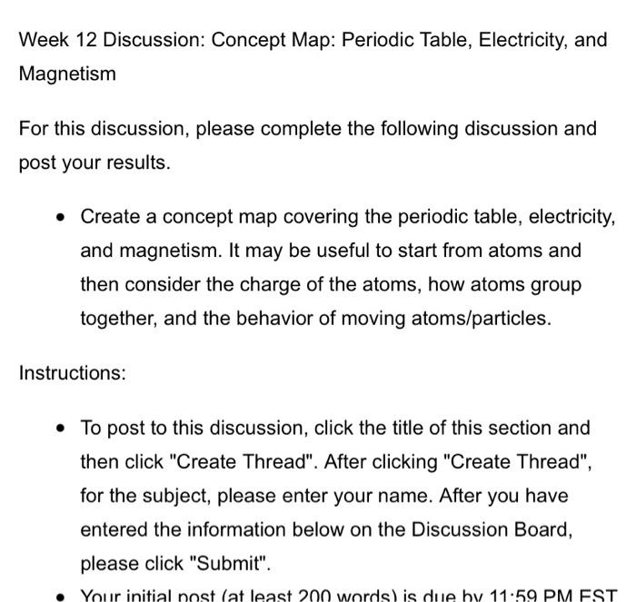 Solved Week 12 Discussion: Concept Map: Periodic Table, | Chegg.com