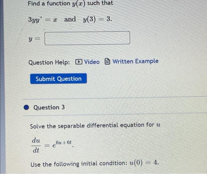 Solved Find a function y(2) such that 3yy' = x and y(3) = 3. | Chegg.com