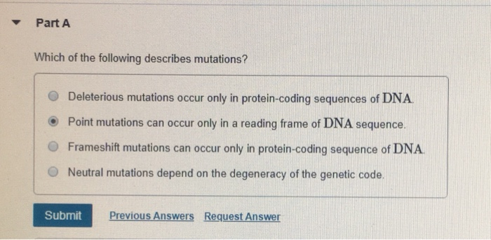 Solved Part A Which of the following describes mutations? | Chegg.com