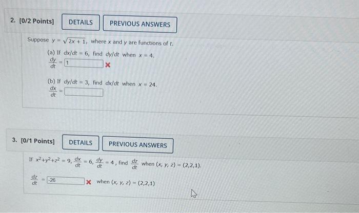 Solved Suppose y=2x+1, where x and y are functions of t. (a) | Chegg.com