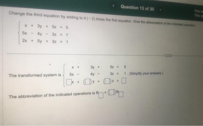 Solved Change the third equation by adding to it (−2) times | Chegg.com