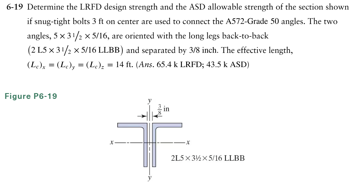 Solved 6-19 ﻿Determine the LRFD design strength and the ASD | Chegg.com