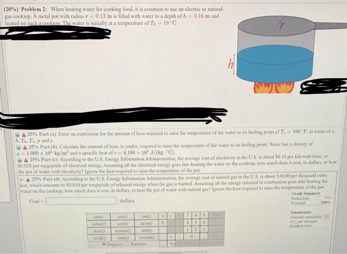 Solved (20\%) Problem 2: When heating water for cooking | Chegg.com