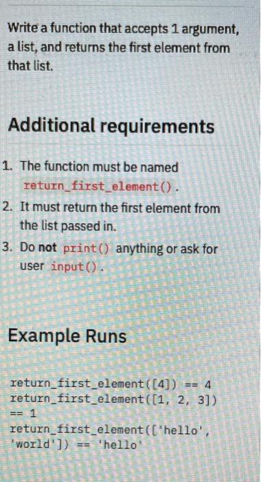 Solved Write a function that accepts 1 argument, list, and | Chegg.com