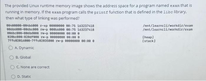 Solved The provided Linux runtime memory image shows the | Chegg.com