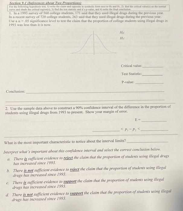 Solved Section 9-1 (Inferences about Two Proportions) 1. In | Chegg.com