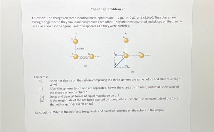 Solved Challenge Problem - 1 Question: The charges on three | Chegg.com