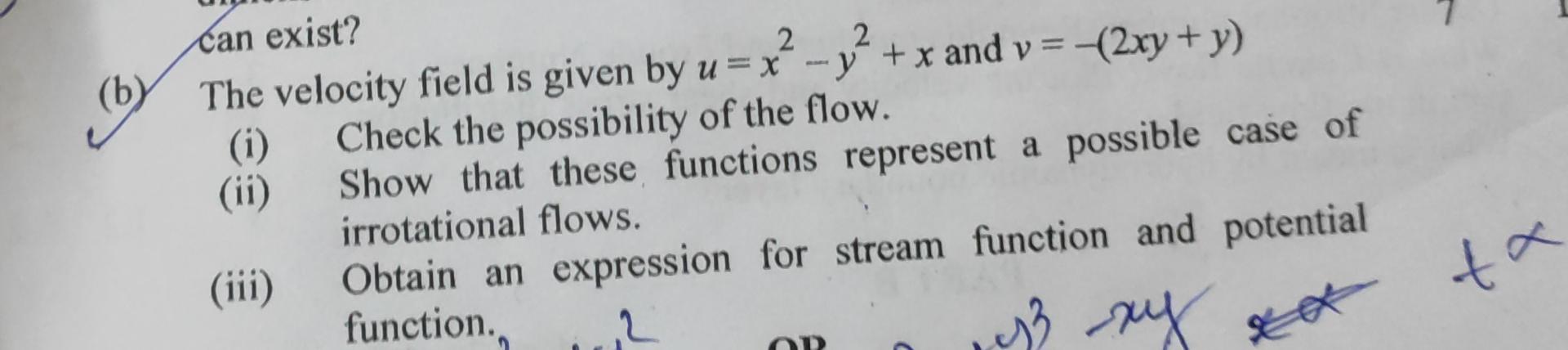 Solved The velocity field is given by u=x2−y2+x and | Chegg.com