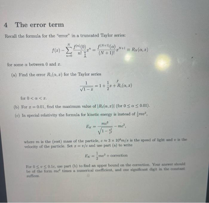Solved 4 The error term Recall the formula for the "error" | Chegg.com