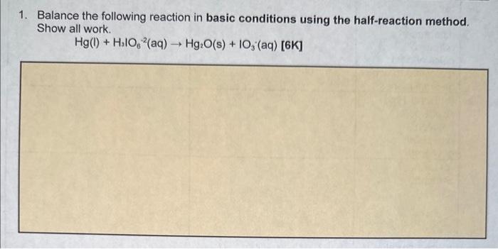 Solved Balance the following reaction in basic conditions | Chegg.com
