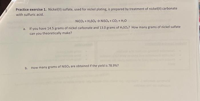 Solved Practice exercise 1. Nickel(II) sulfate, used for | Chegg.com