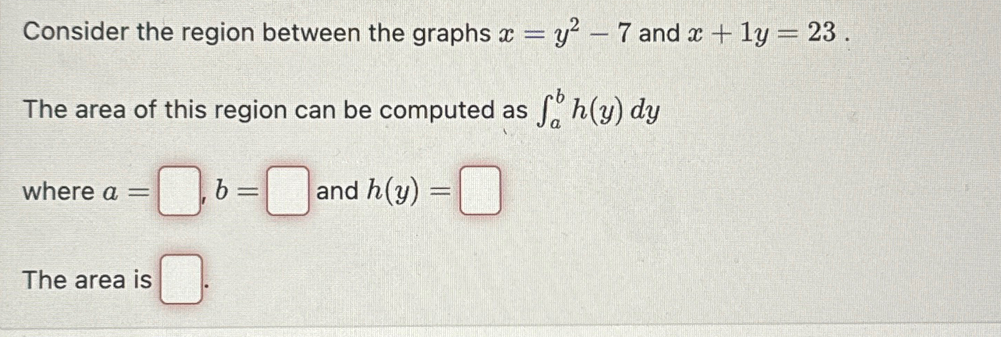 Solved Consider the region between the graphs x=y2-7 ﻿and | Chegg.com