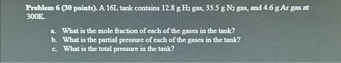 Solved Problem 6 (30 points). A 16 L tank contains 12.8 gH2 | Chegg.com