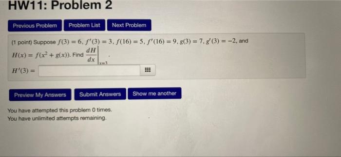 Solved HW11: Problem 2 Previous Problem Problem List Next | Chegg.com