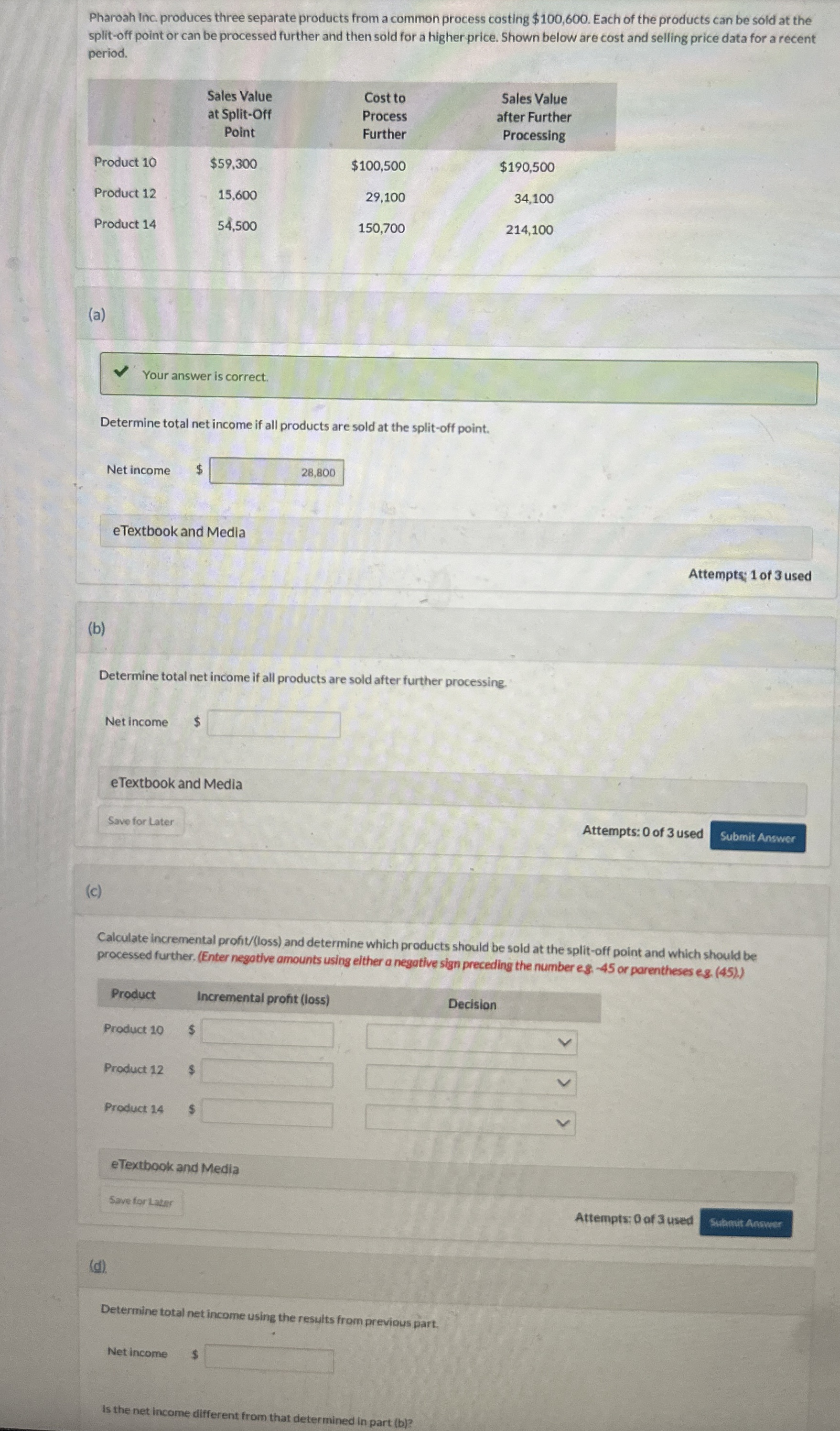 Solved Pharoah Inc. produces three separate products from a | Chegg.com