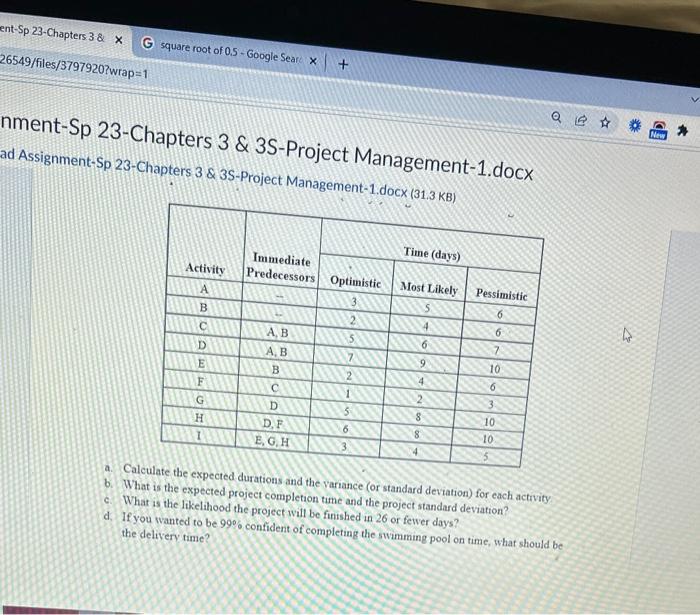 nment-Sp 23-Chapters 3& 3S-Project Management-1. docx | Chegg.com