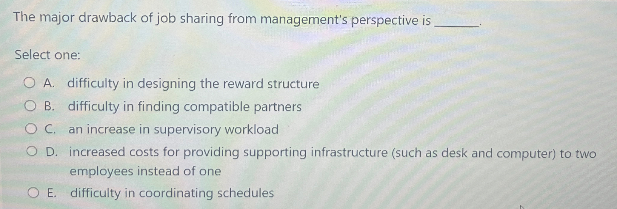 Solved The major drawback of job sharing from management's | Chegg.com