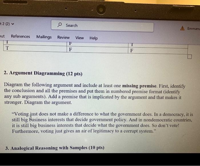 2. Argument Diagramming (12 pts) Diagram the | Chegg.com