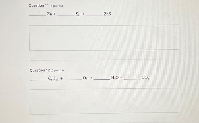 Solved Question 12 (8 points) C5H12+≃O2→ H2O+ CO2 | Chegg.com