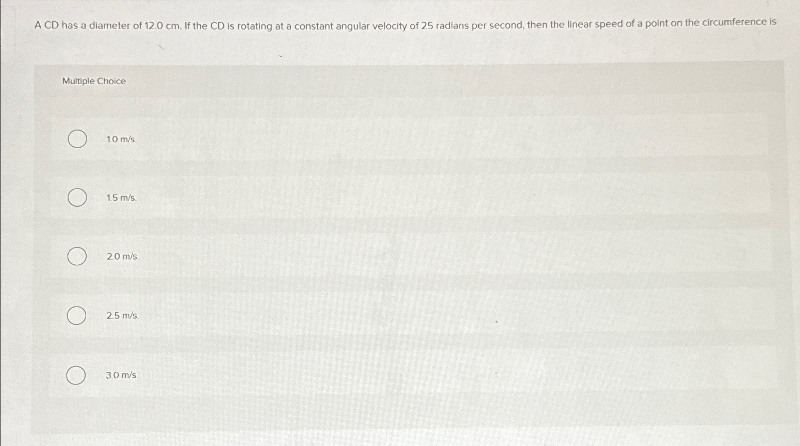 Solved A CD has a diameter of 12.0cm. ﻿If the CD ﻿is | Chegg.com