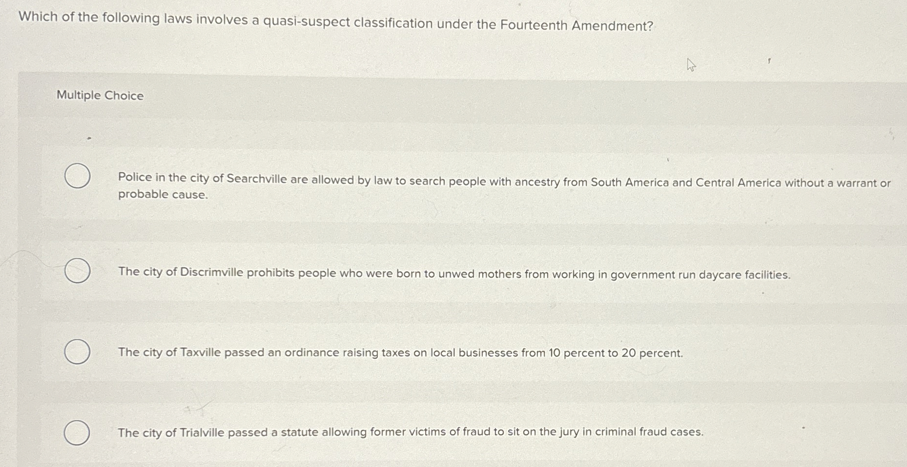 Solved Which of the following laws involves a quasi-suspect | Chegg.com