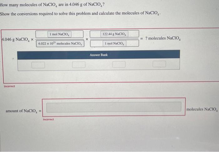 Solved How many molecules of NaClO4 are in 4.046 g of | Chegg.com