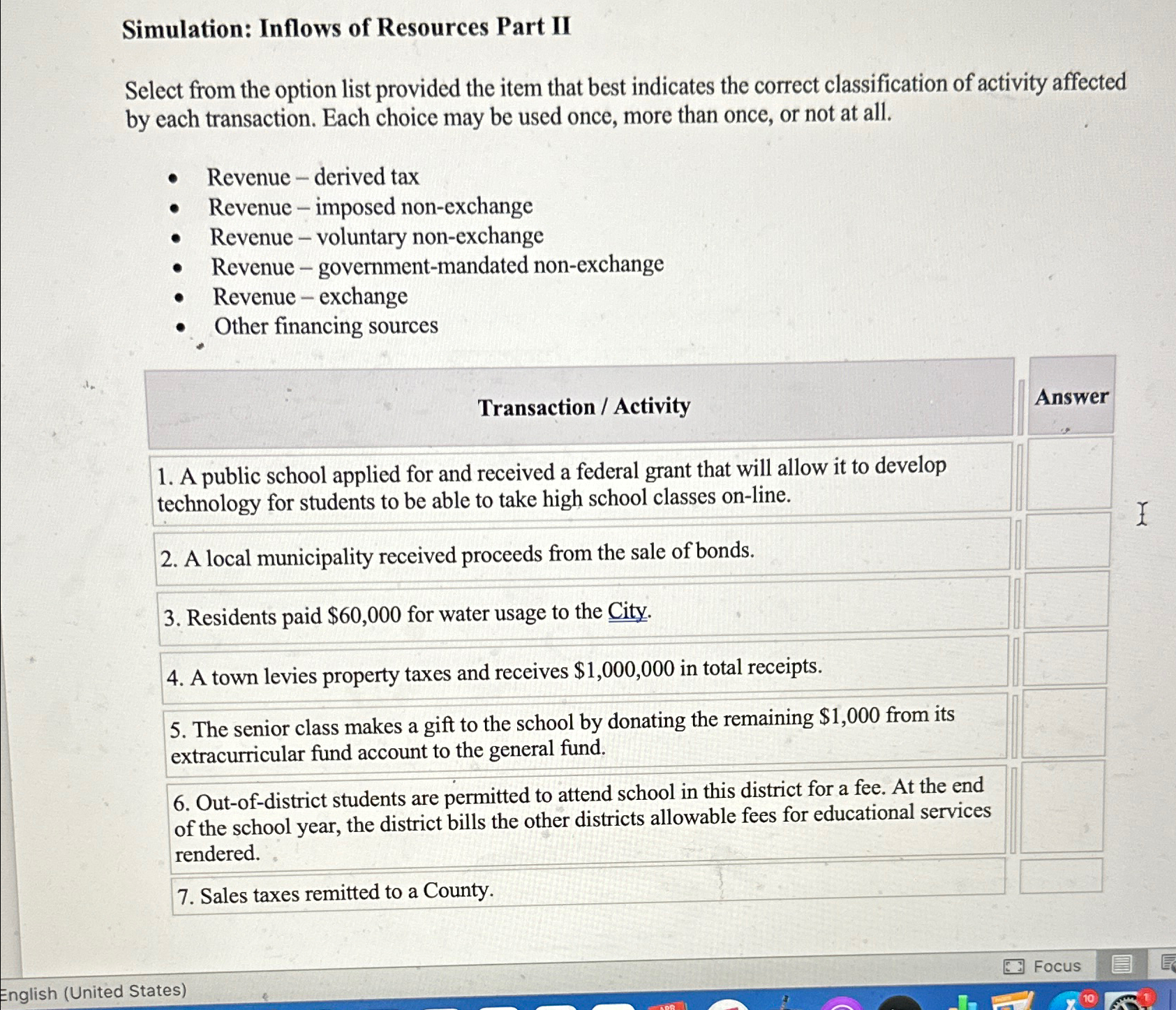 Solved Simulation: Inflows of Resources Part IISelect from | Chegg.com