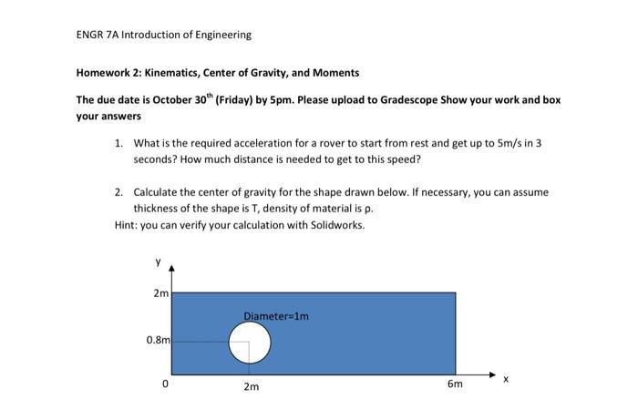 Solved ENGR 7A Introduction of Engineering Homework 2: | Chegg.com
