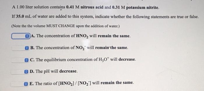 Solved A 1.00 liter solution contains 0.41 M nitrous acid | Chegg.com