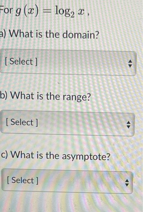 Solved For g(x)=log2x a) What is the domain? b) What is the | Chegg.com