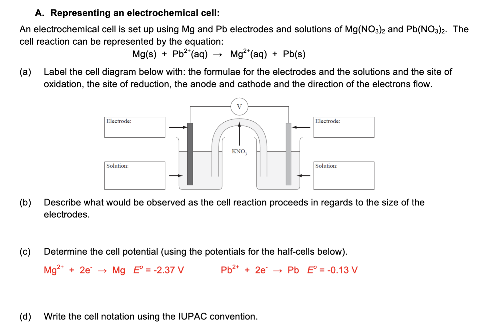 Solved A. ﻿Representing an electrochemical cell:An | Chegg.com
