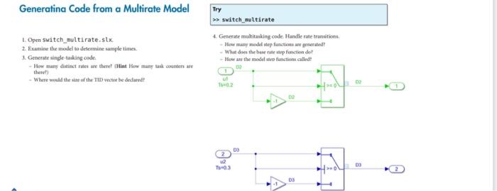 Generatina Code from a Multirate Model 1. Open suitch | Chegg.com