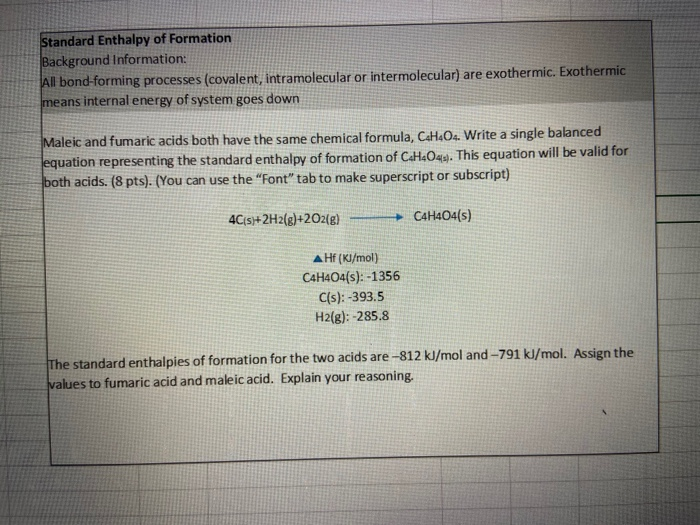 Solved Standard Enthalpy of Formation Background | Chegg.com
