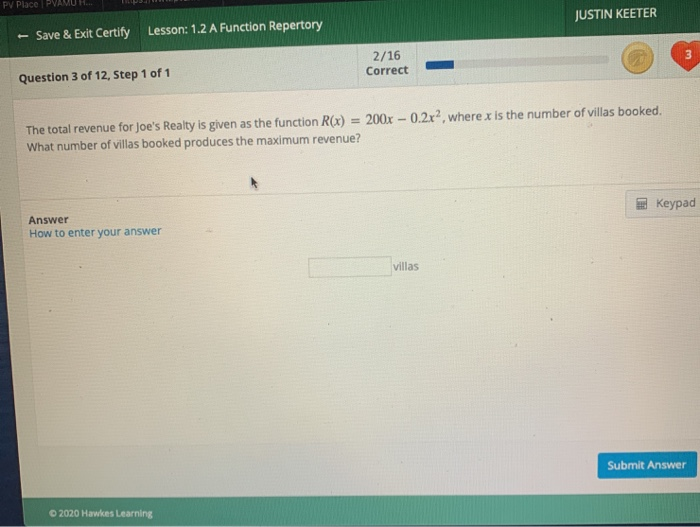 Solved PV Place PVAMU JUSTIN KEETER - Save & Exit Certify | Chegg.com