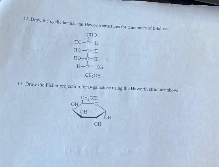 Solved 12. Draw the cyclic hemiacetal Haworth structures for | Chegg.com