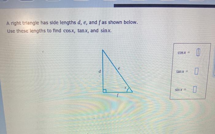 Solved A right triangle has side lengths d, e, and f as | Chegg.com