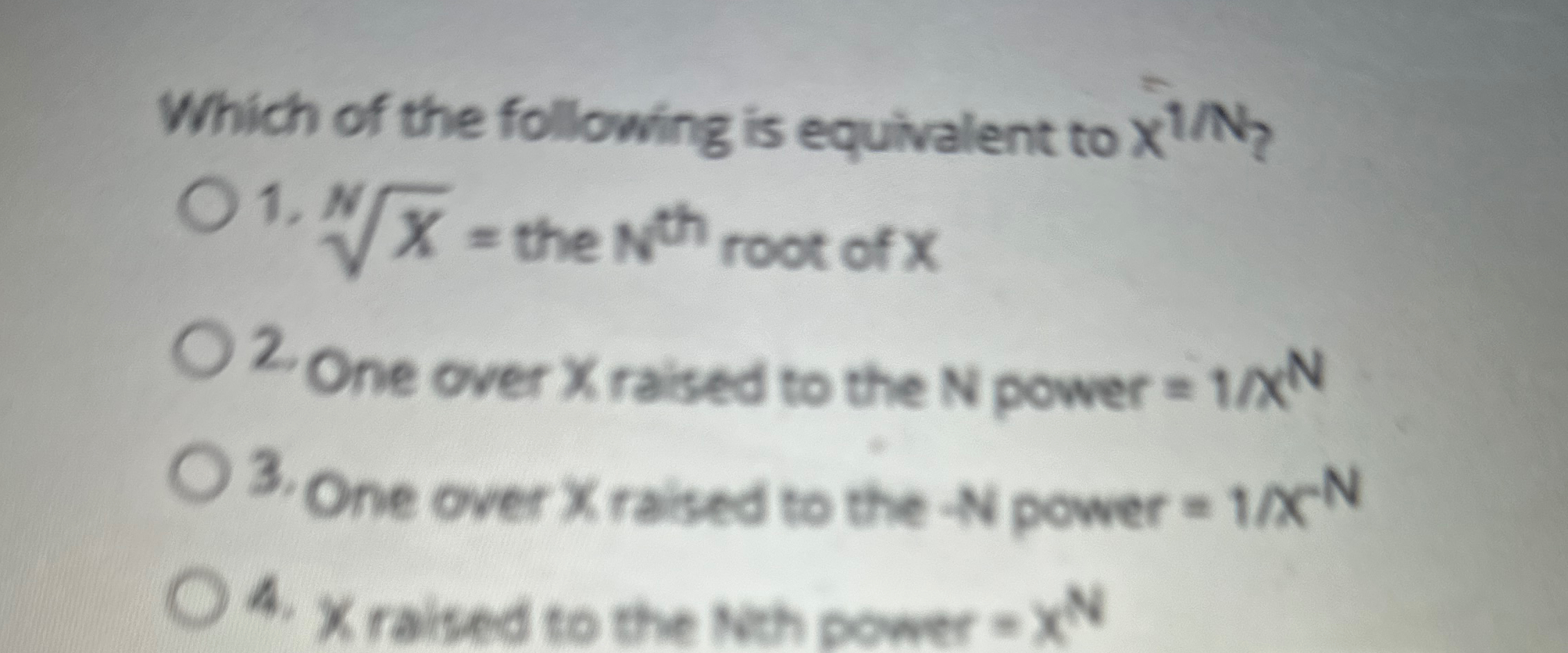 Solved Which of the following is equivalent to x1N ?Nx2= | Chegg.com