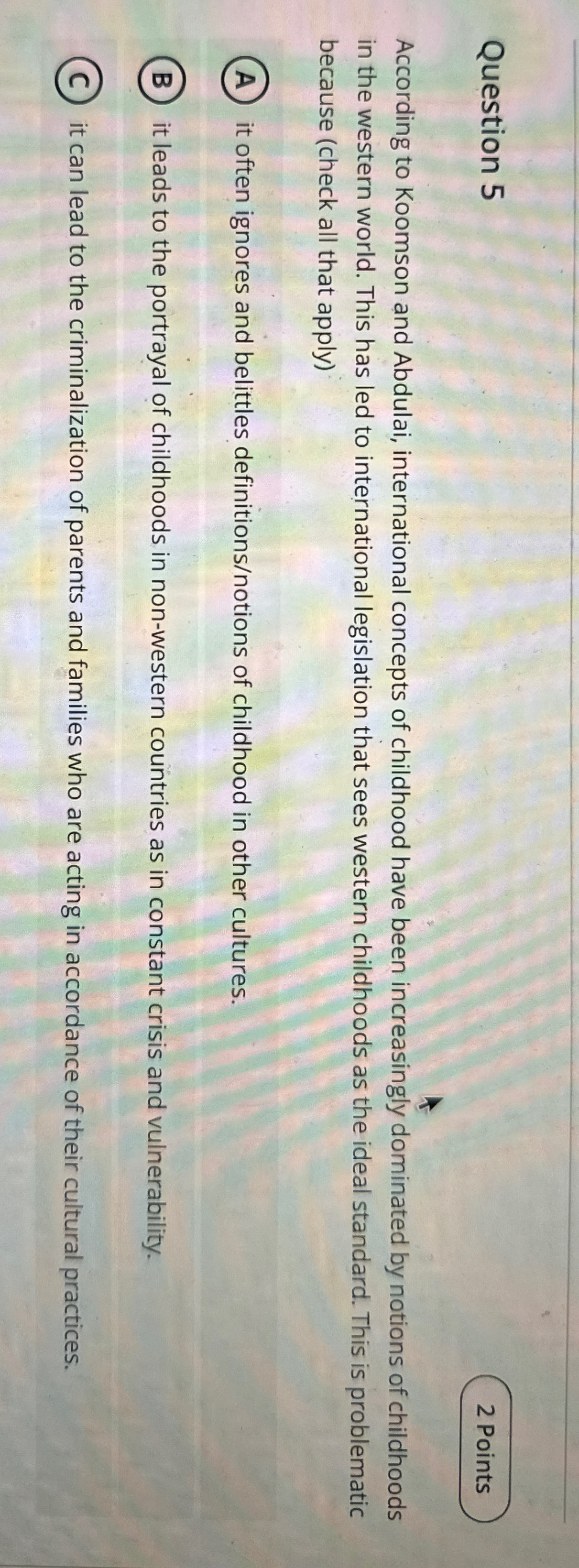 Solved Question 52 ﻿PointsAccording to Koomson and Abdulai, | Chegg.com