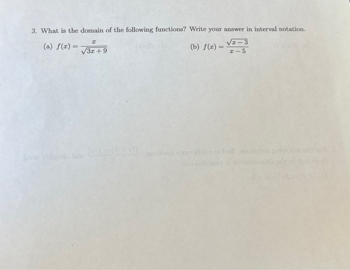 Solved 3. What is the domain of the following functions? | Chegg.com