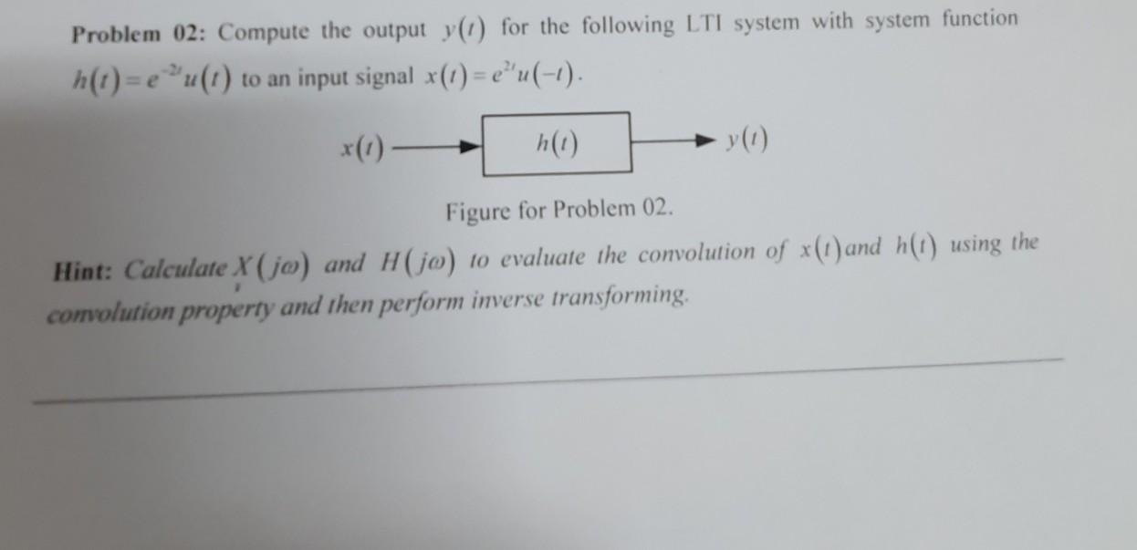 Solved Problem 02: Compute the output y(t) for the following | Chegg.com