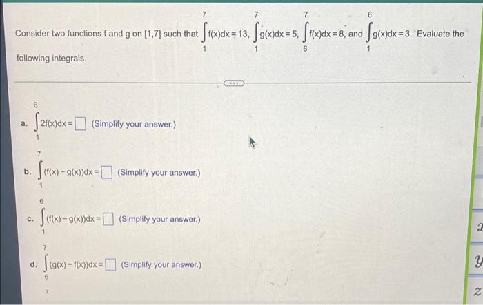 Solved 7 7 7 6 Consider two functions f and g on [1,7] such | Chegg.com