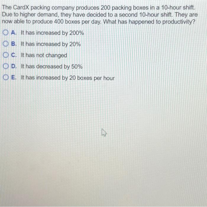 Solved The CardX packing company produces 200 packing boxes | Chegg.com