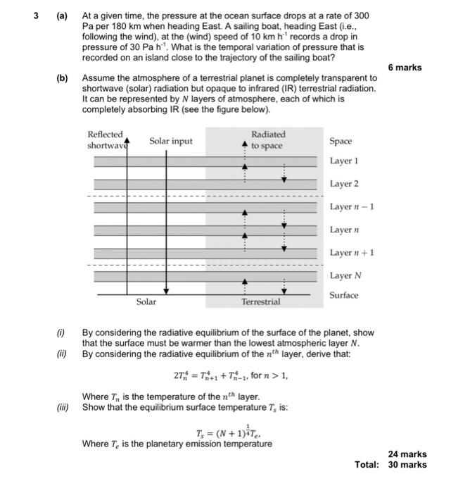 Solved 3 (a) At a given time, the pressure at the ocean | Chegg.com
