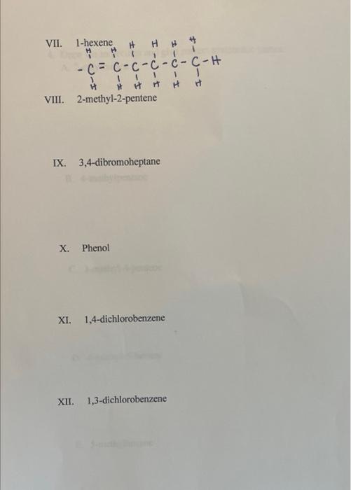 Solved VII. 1-hexene VIII. 2-methyl-2-pentene IX. | Chegg.com